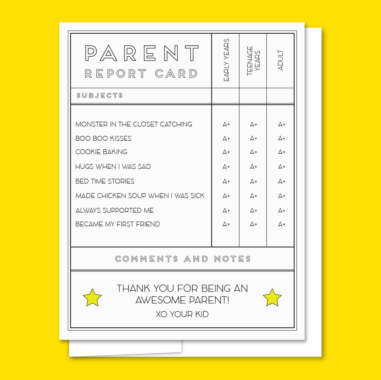 Parent Report Card – Merrymaker Fine Paper